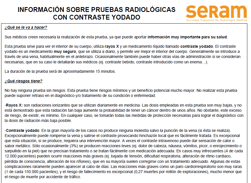 INFORMACIÓN SOBRE PRUEBAS RADIOLÓGICAS CON CONTRASTE YODADO - SERAM