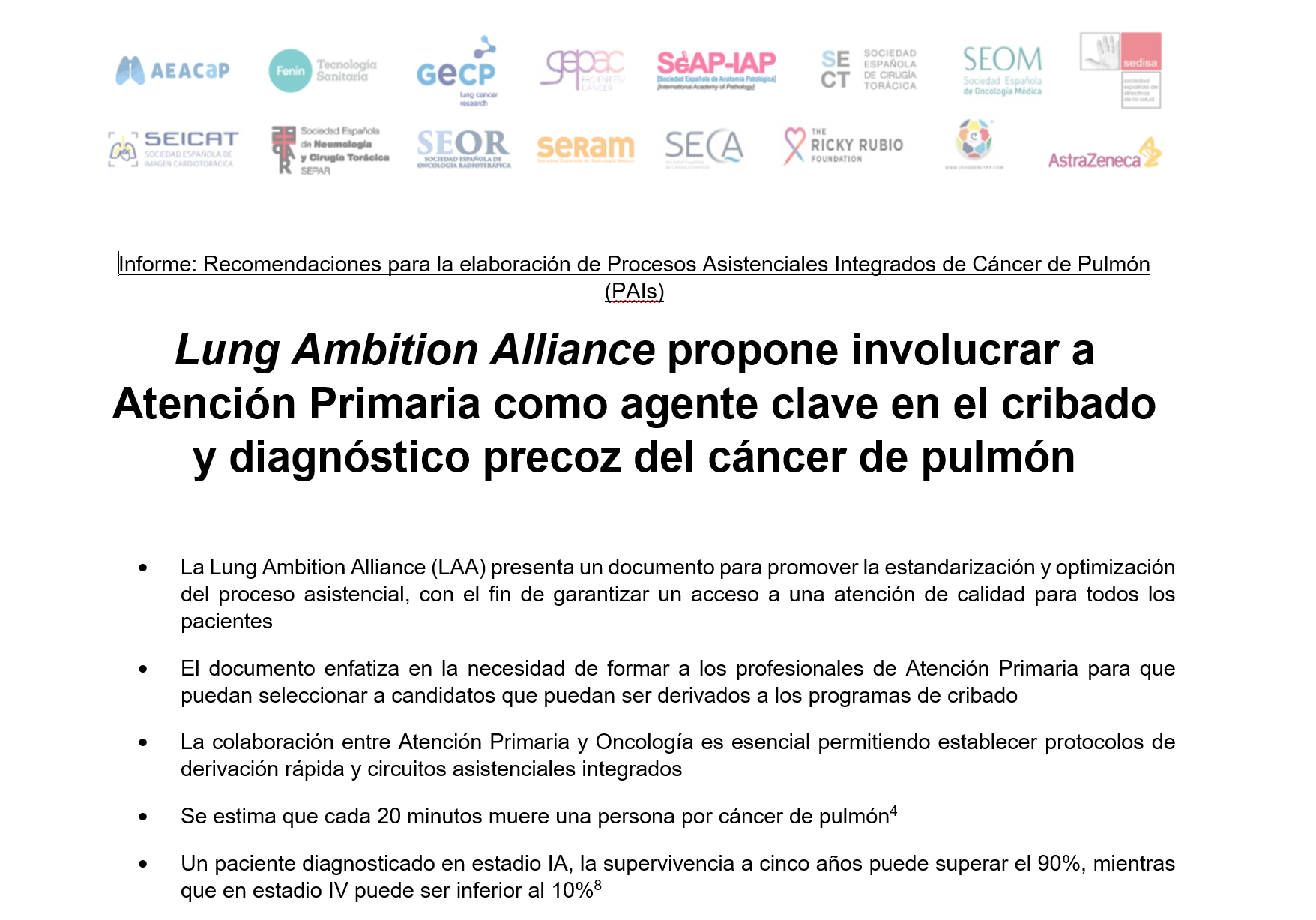 Lung Ambition Alliance propone involucrar a Atención Primaria como ...